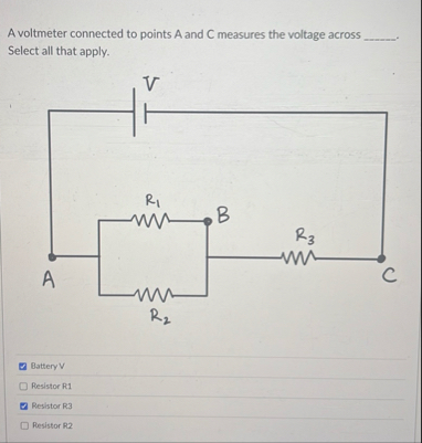 Solved A voltmeter connected to points A and C measures the | Chegg.com