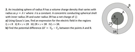 Solved B 2. An insulating sphere of radius R has a volume | Chegg.com