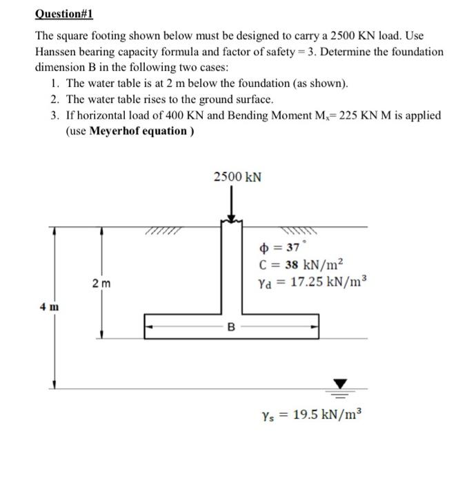 Solved Question\#1 The square footing shown below must be | Chegg.com