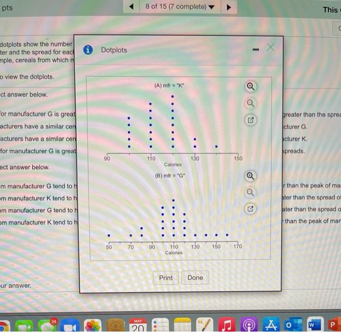 Solved The accompanying dotplots show the number of calories | Chegg.com