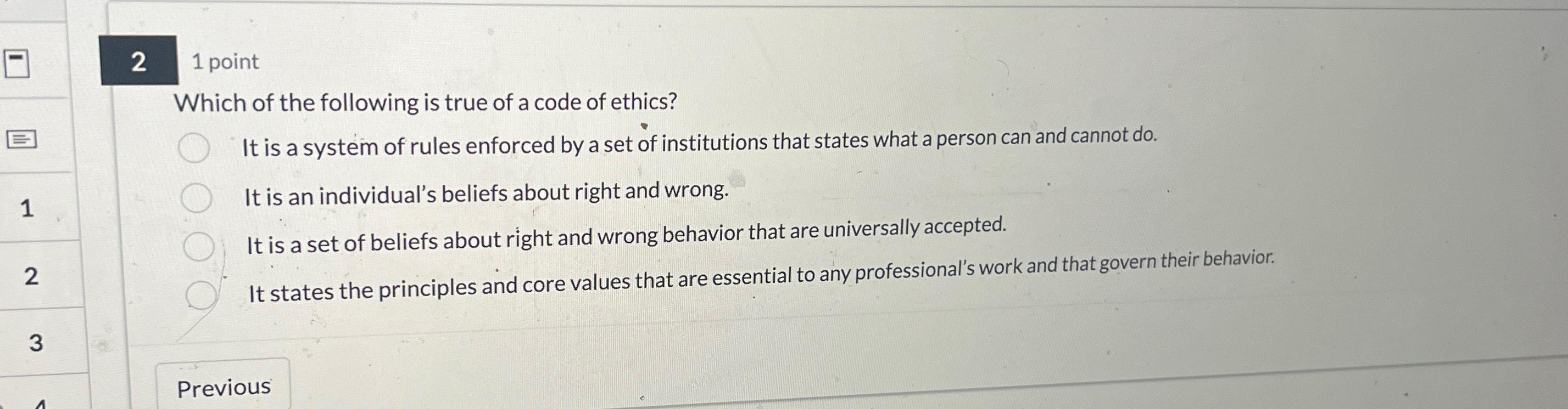 Solved 21 ﻿pointWhich of the following is true of a code of | Chegg.com
