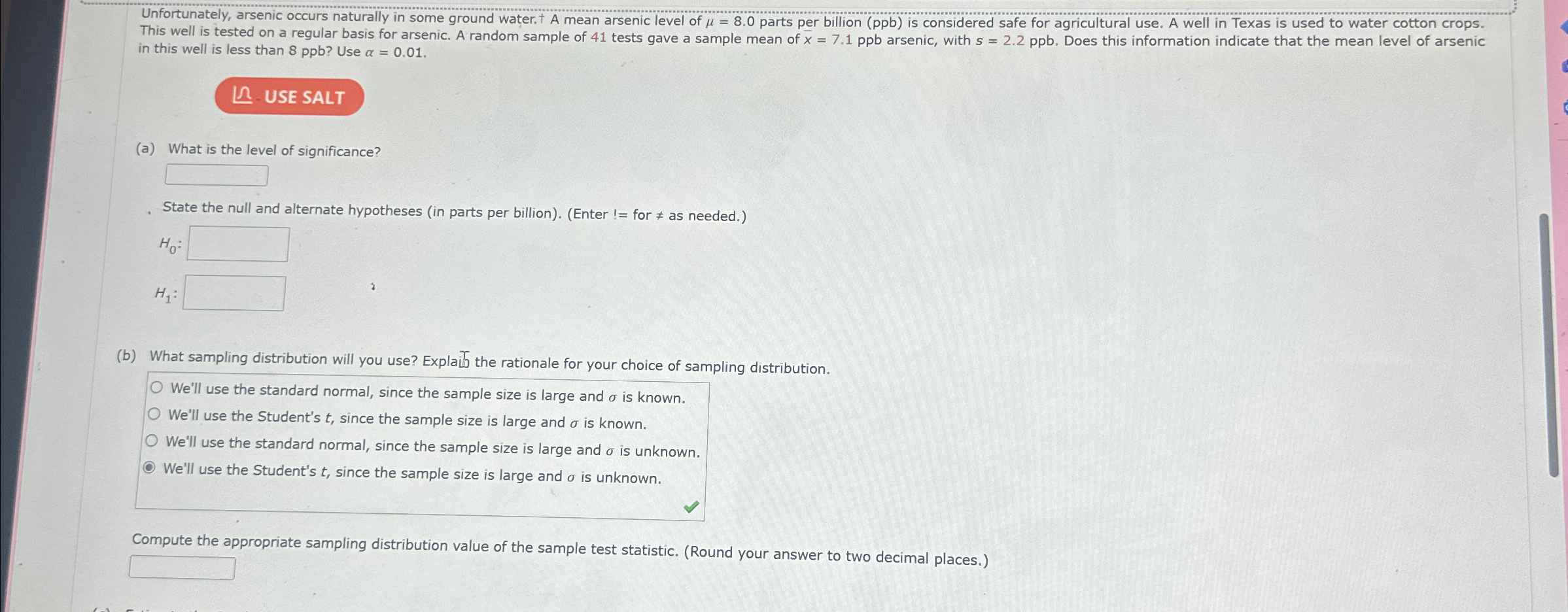 Solved in this well is less than 8ppb ? ﻿Use α=0.01. (a) | Chegg.com