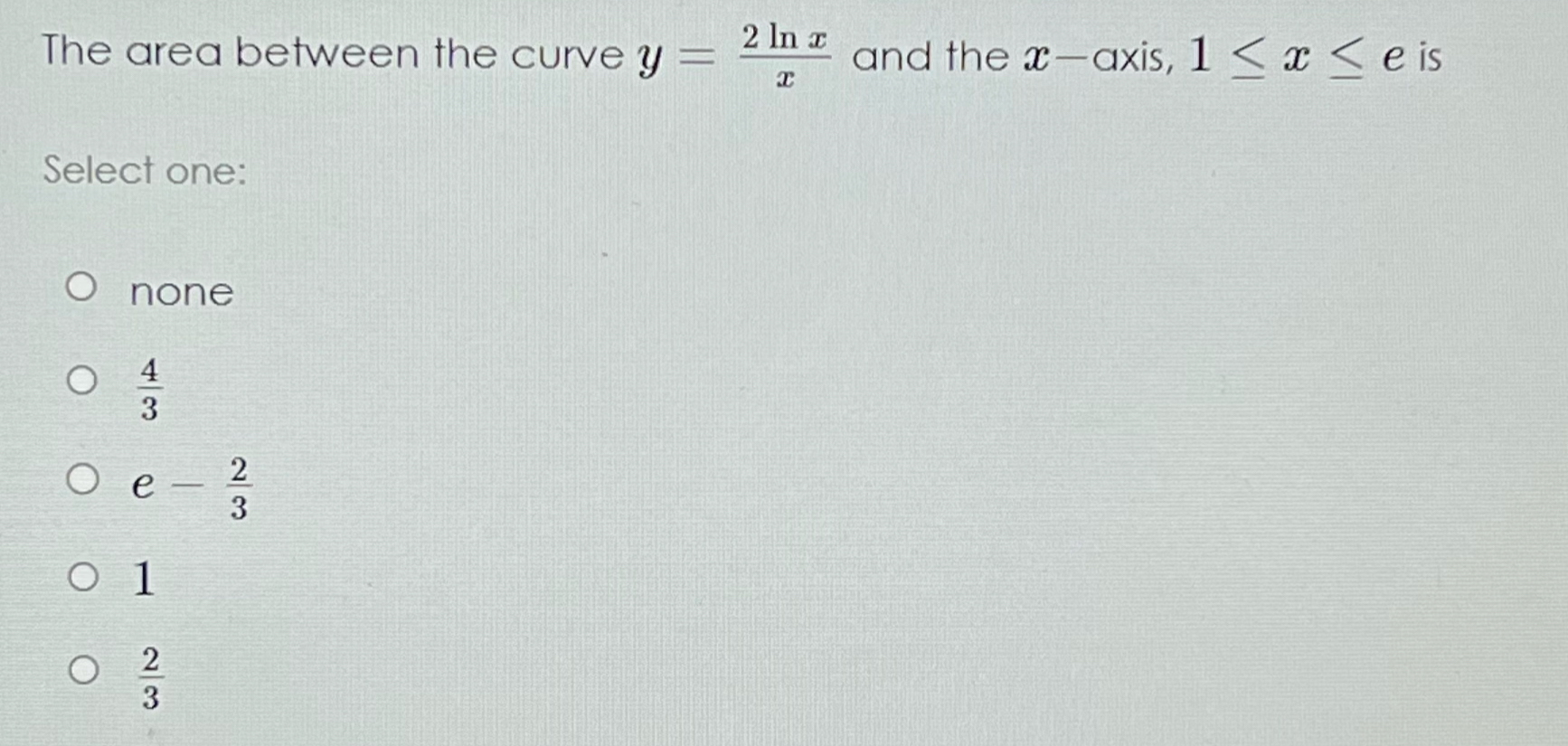 Solved The area between the curve y=2lnxx ﻿and the x-axis, | Chegg.com