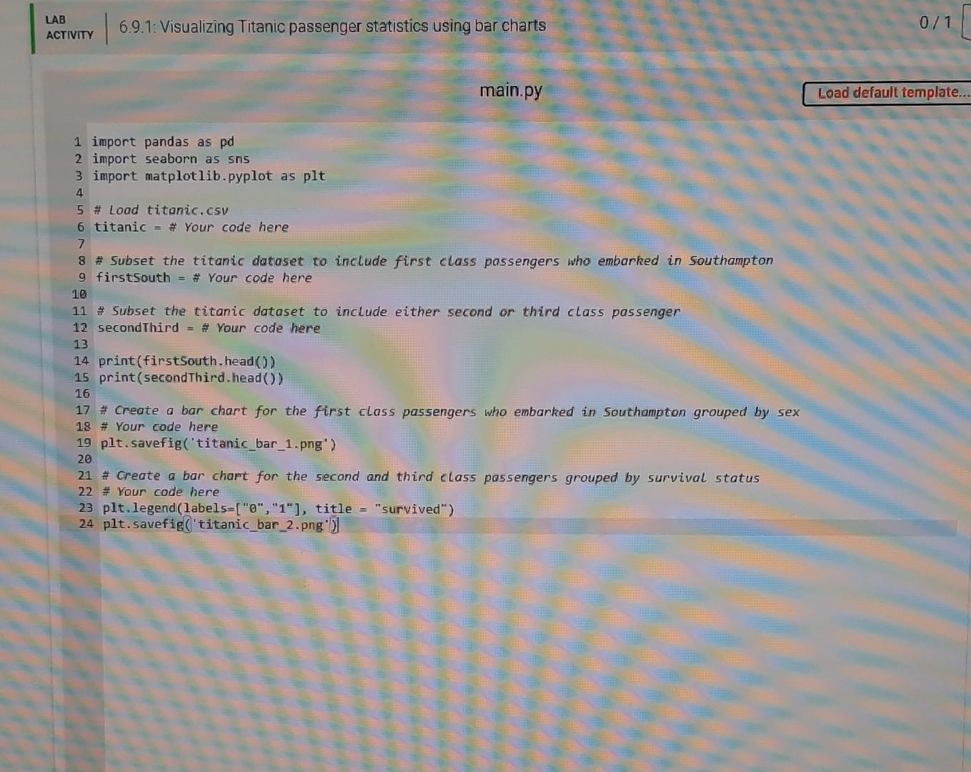 Solved ACTIVITY 6.9.1: Visualizing Titanic passenger | Chegg.com