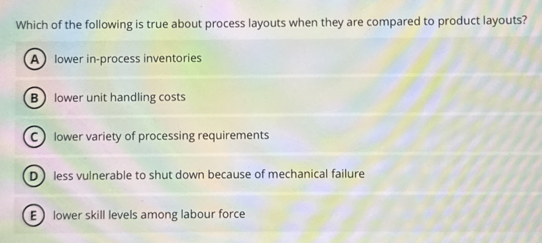 Solved Which of the following is true about process layouts | Chegg.com