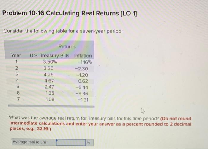 Solved Problem 10-16 Calculating Real Returns [LO 1] | Chegg.com