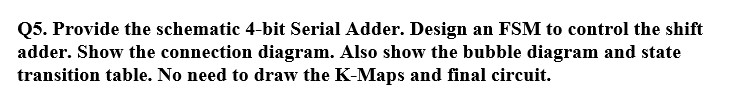 Solved Q5. ﻿Provide the schematic 4-bit Serial Adder. Design | Chegg.com