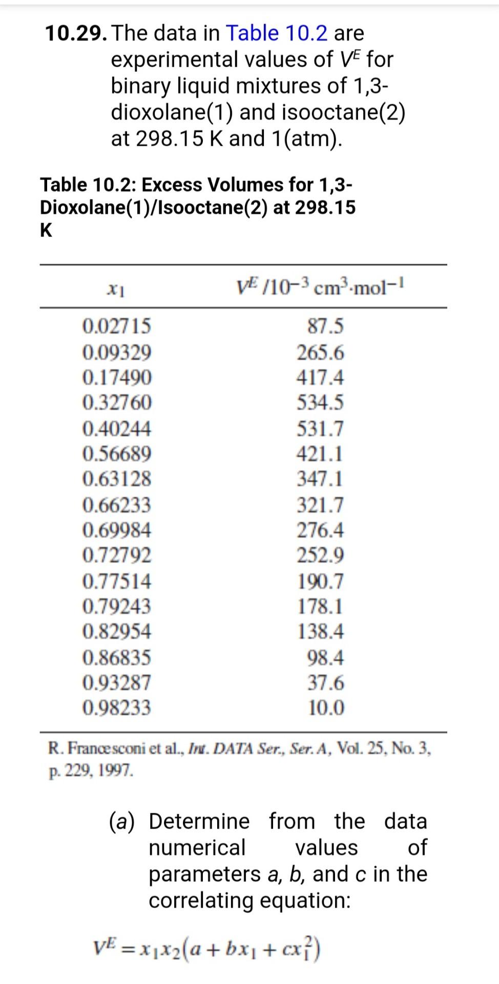 Solved 10.29. The data in Table 10.2 are experimental values | Chegg.com