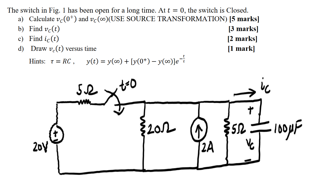 Solved The switch in Fig. 1 ﻿has been open for a long time. | Chegg.com