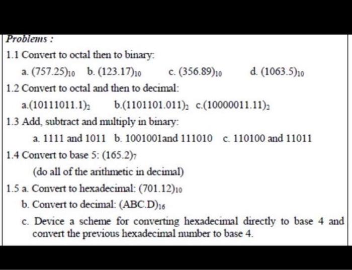 Solved Problems : 1.1 Convert to octal then to binary: a. | Chegg.com