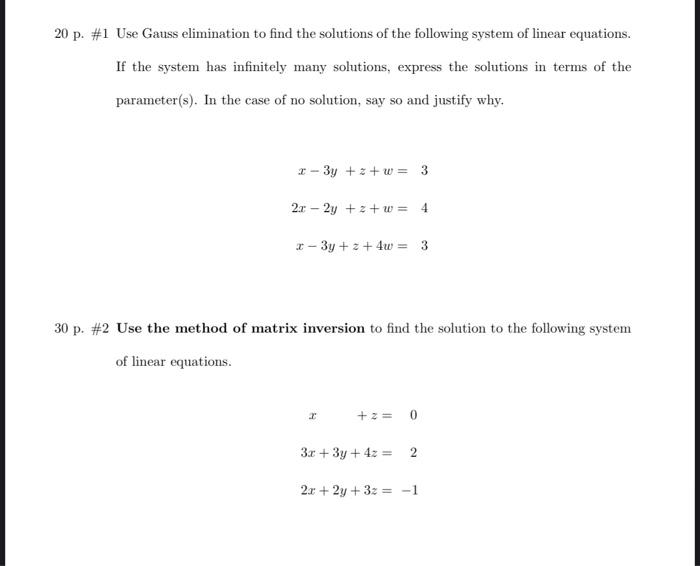 Solved 20p.#1 Use Gauss elimination to find the solutions of | Chegg.com