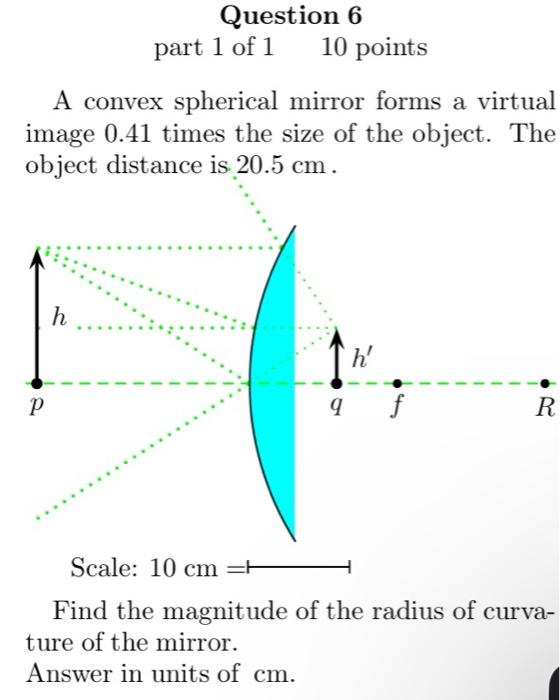 Solved A convex spherical mirror forms a virtual image 0.41 | Chegg.com