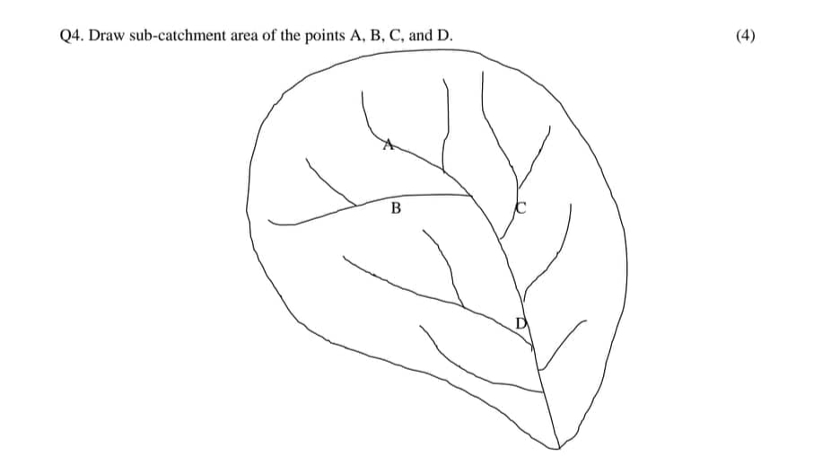 Solved Q4. ﻿Draw sub-catchment area of the points A, ﻿B, ﻿C, | Chegg.com