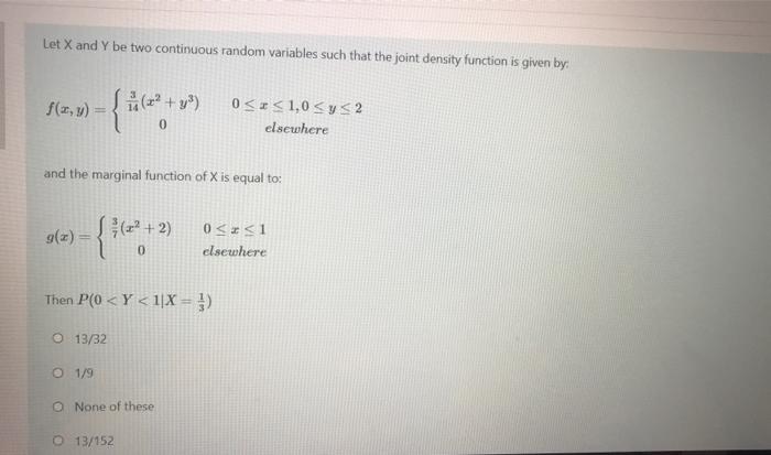 Solved Let X and Y denote two continuous random variables | Chegg.com