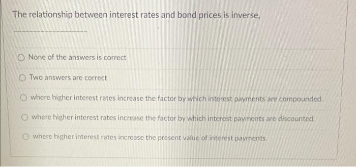 Solved The relationship between interest rates and bond | Chegg.com
