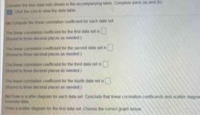 Solved table Data Set 1 Data Set 2 Data Set 3 Data Set 4 E х | Chegg.com
