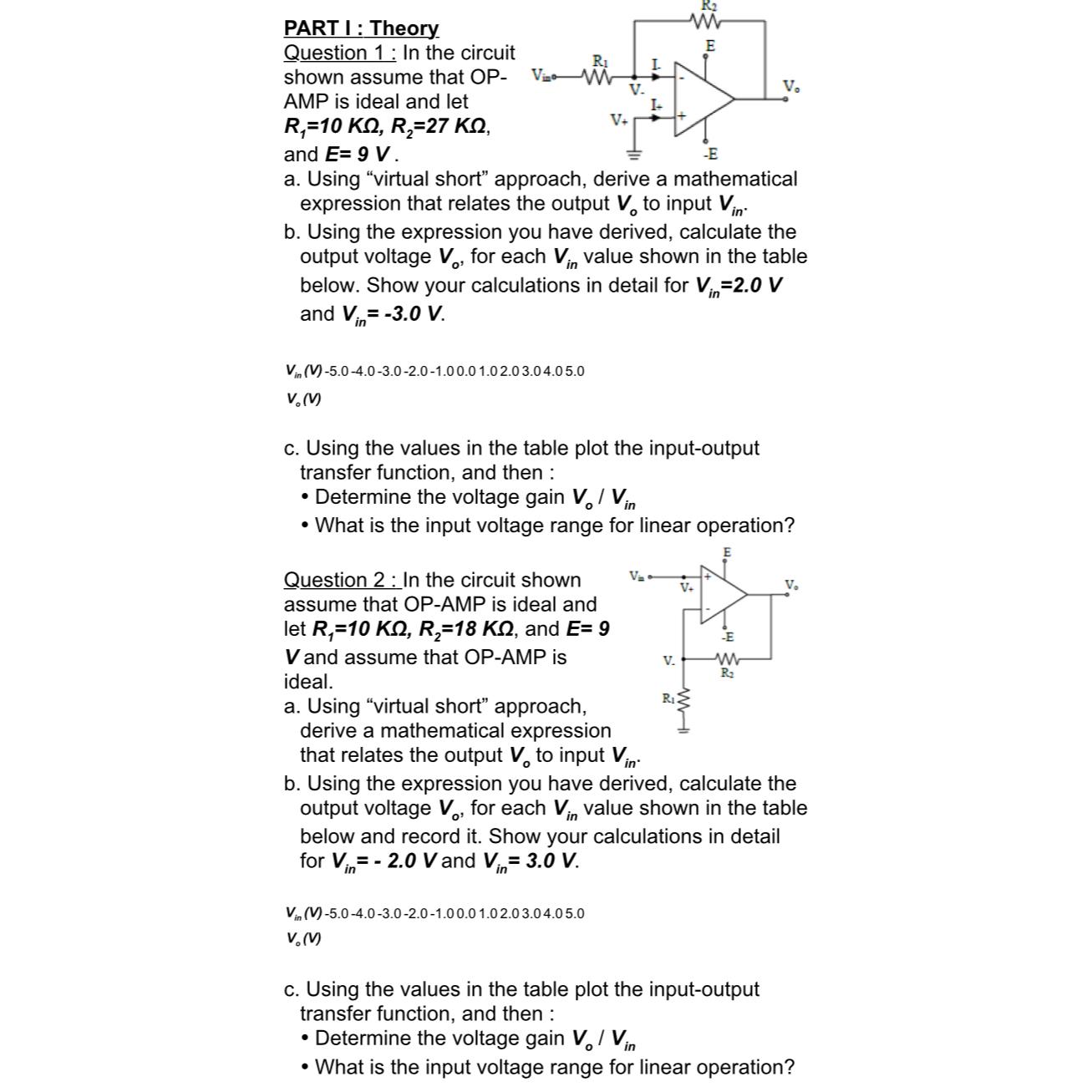 Solved PART I : TheoryQuestion 1: In the circuit shown | Chegg.com
