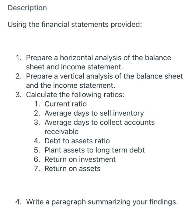Description Using the financial statements provided: | Chegg.com