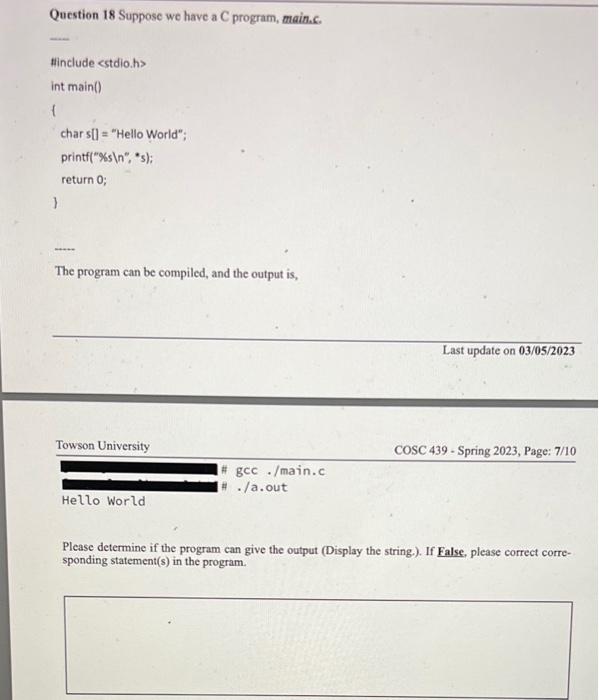 Solved Question 18 Suppose we have a C program, main.c. | Chegg.com