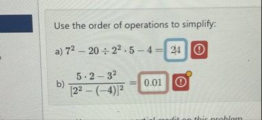 Solved Use the order of operations to | Chegg.com