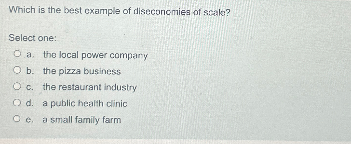 Solved Which is the best example of diseconomies of | Chegg.com