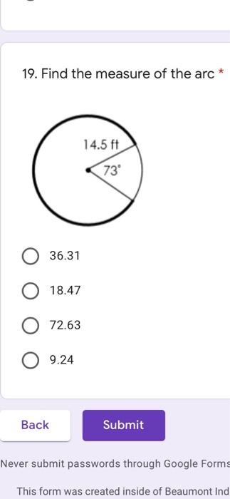 Solved Arc Length 18. Find the measure of the arc 5 mm 232 O | Chegg.com