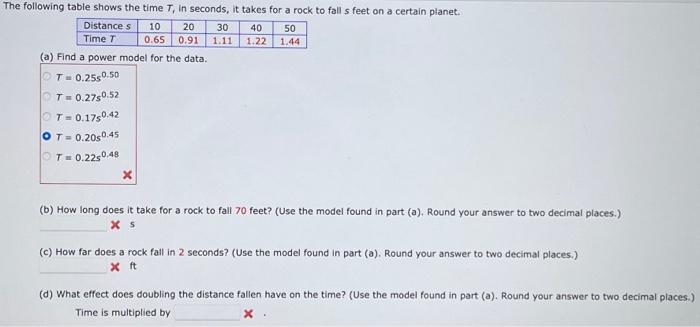 Solved he following table shows the time T, in seconds, it | Chegg.com