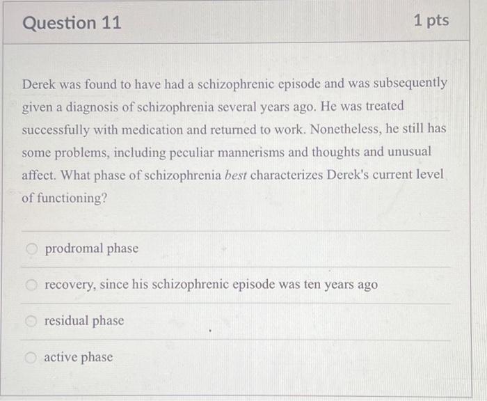 Solved Derek was found to have had a schizophrenic episode | Chegg.com