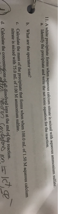 Solved 11. A white precipitate forms when aqueous calcium | Chegg.com