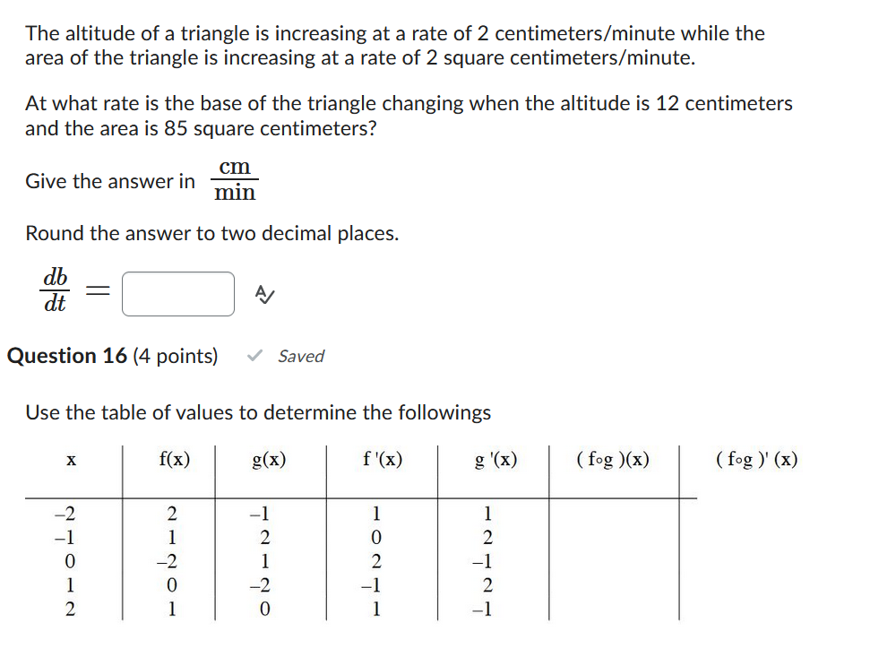 Solved The altitude of a triangle is increasing at a rate of | Chegg.com