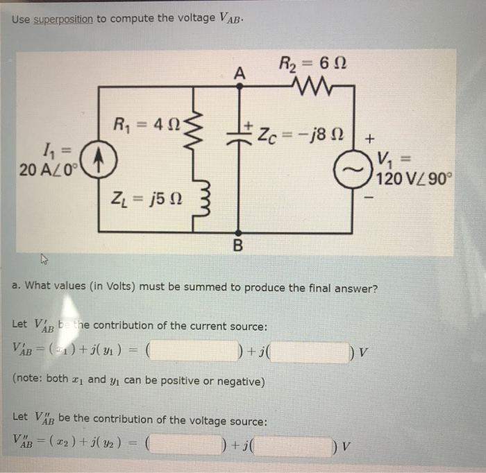 Solved Use superposition to compute the voltage VAB. R2 = | Chegg.com