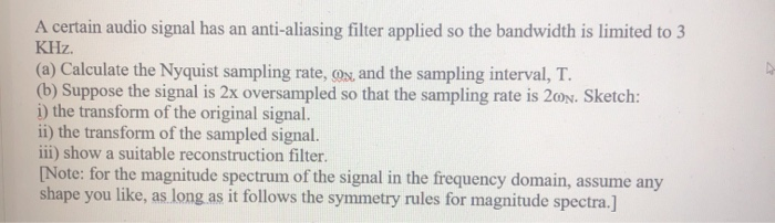 Solved A certain audio signal has an anti-aliasing filter | Chegg.com