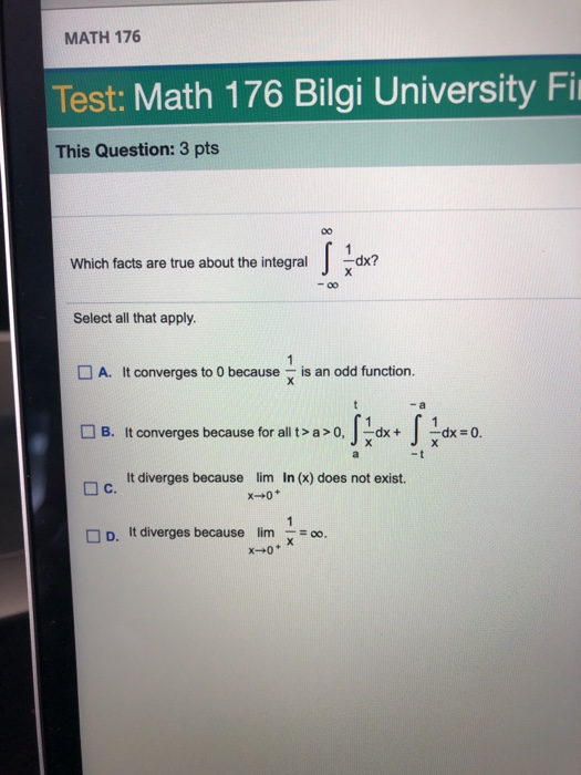 Solved MATH 176 Test: Math 176 Bilgi University Fin This | Chegg.com