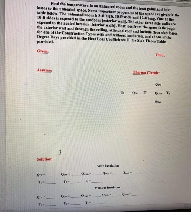 Solved Find the temperature in an unheated room and the heat | Chegg.com