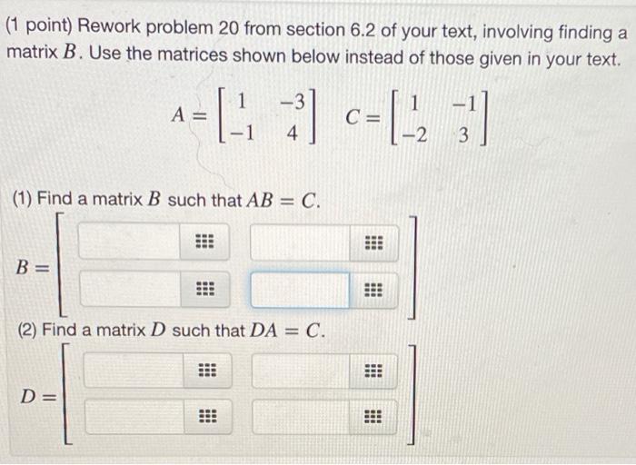 Solved (1 point) Rework problem 20 from section 6.2 of your | Chegg.com