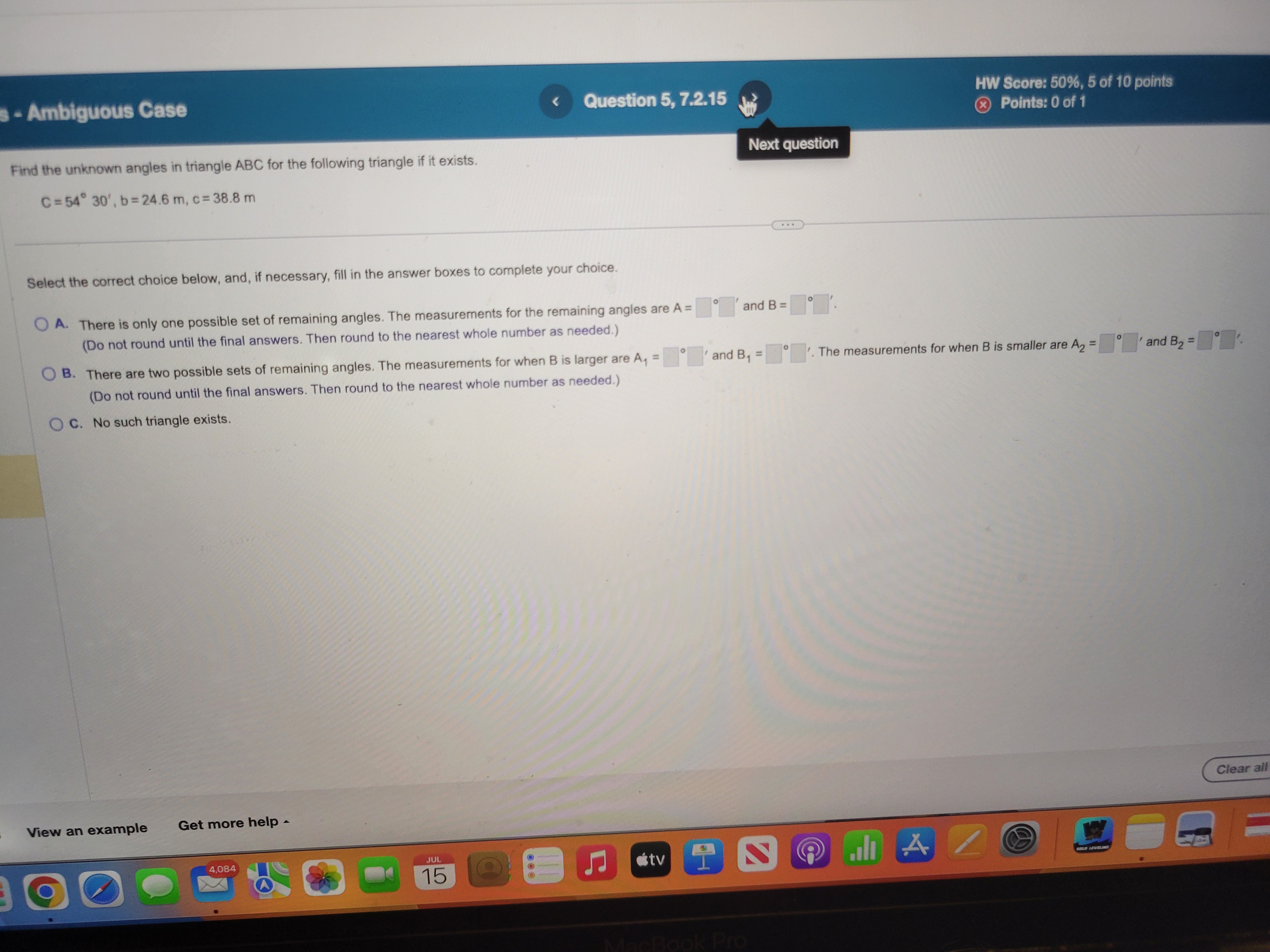 Solved Find the unknown angles in triangle ABC for the | Chegg.com