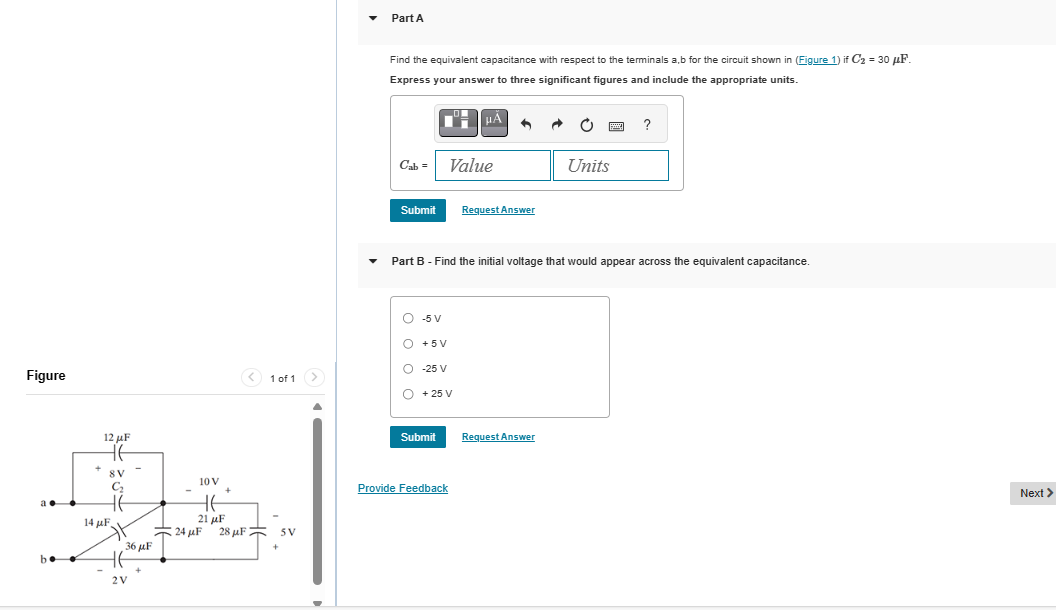 Solved Part AFind the equivalent capacitance with respect to | Chegg.com