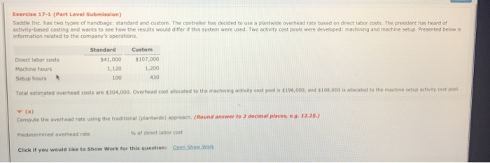 Solved Exercise 17-1 (Part Level Submission) Saddle Inc. has | Chegg.com