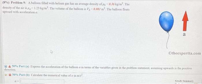 Solved (8%) Problem 9: A balloon filled with helium gas has | Chegg.com