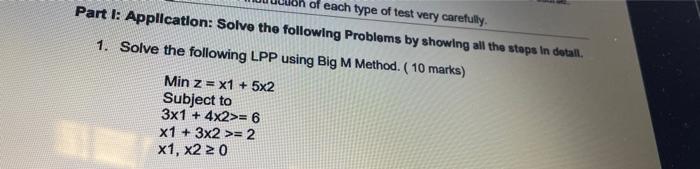 Solved of each type of test very carefully Part I: | Chegg.com