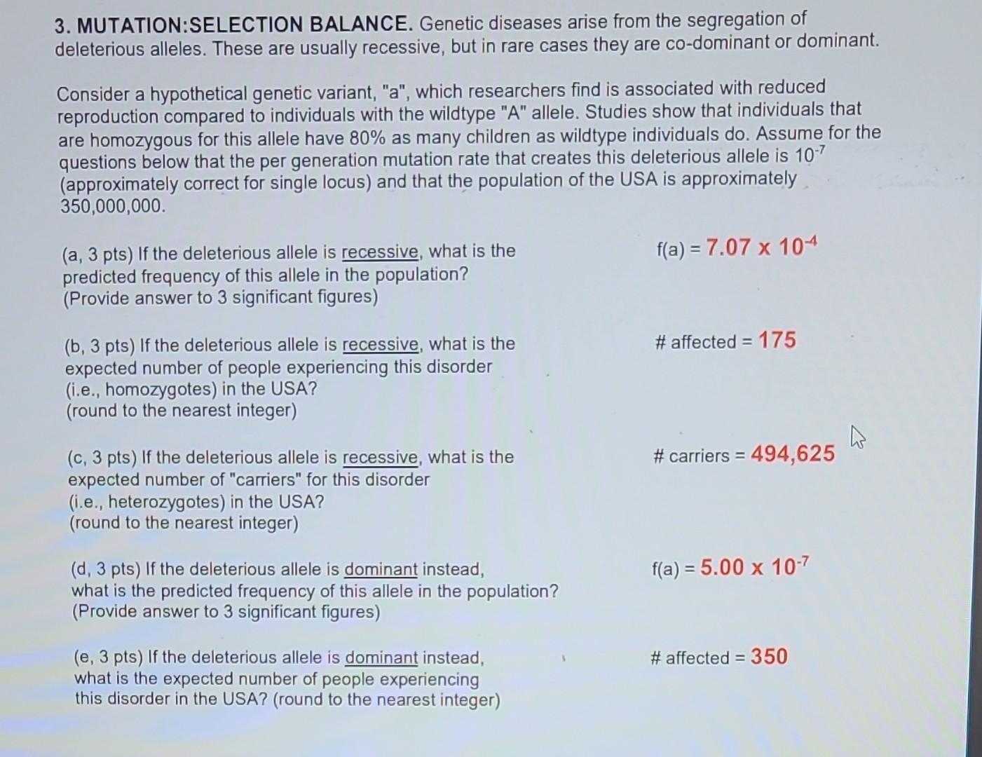 Solved 3. MUTATION:SELECTION BALANCE. Genetic diseases arise | Chegg.com