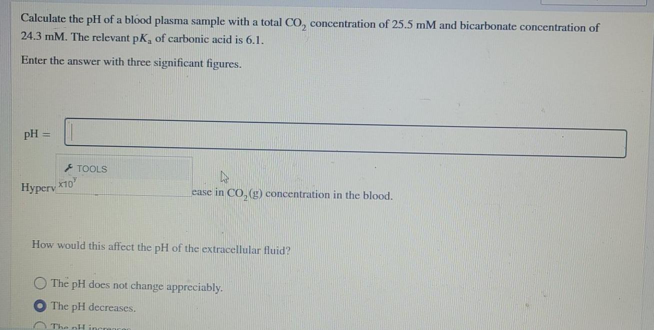 Solved Calculate the pH of a blood plasma sample with a | Chegg.com
