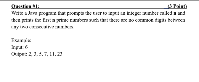Solved Question #1:Write a Java program that prompts the | Chegg.com
