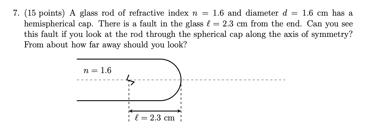 Solved 7. (15 ﻿points) ﻿A glass rod of refractive index \( | Chegg.com