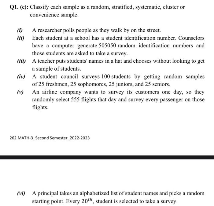 Solved Q1. (c): Classify each sample as a random, | Chegg.com