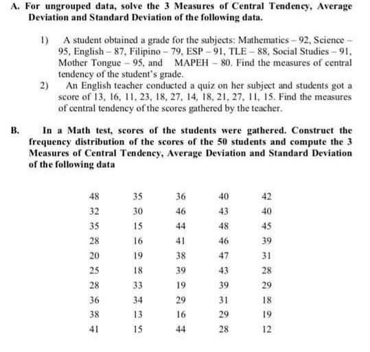 Solved A. For ungrouped data, solve the 3 Measures of | Chegg.com
