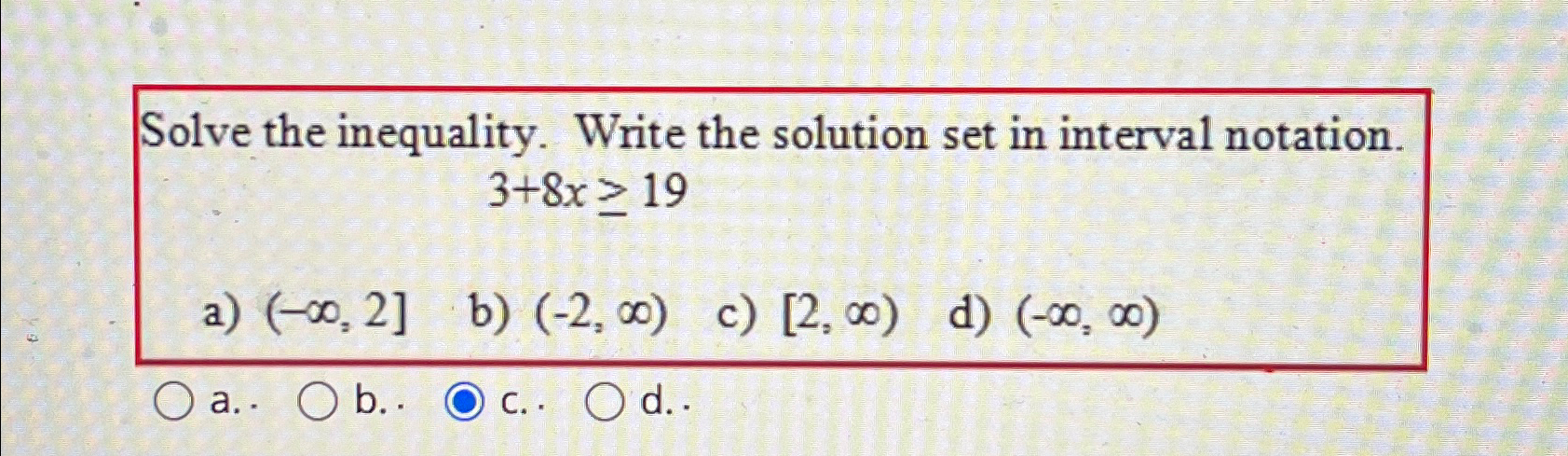 Solved Solve the inequality. Write the solution set in | Chegg.com