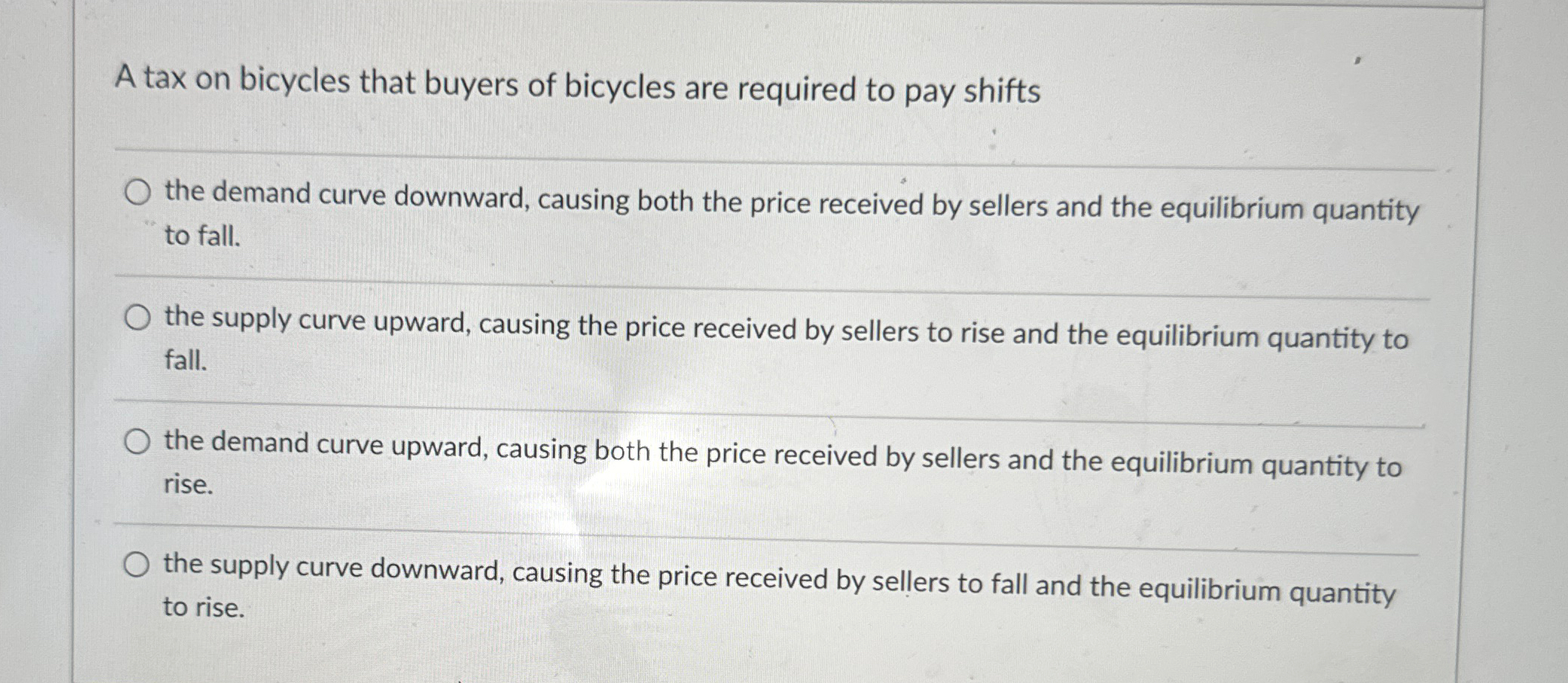 Solved A tax on bicycles that buyers of bicycles are | Chegg.com