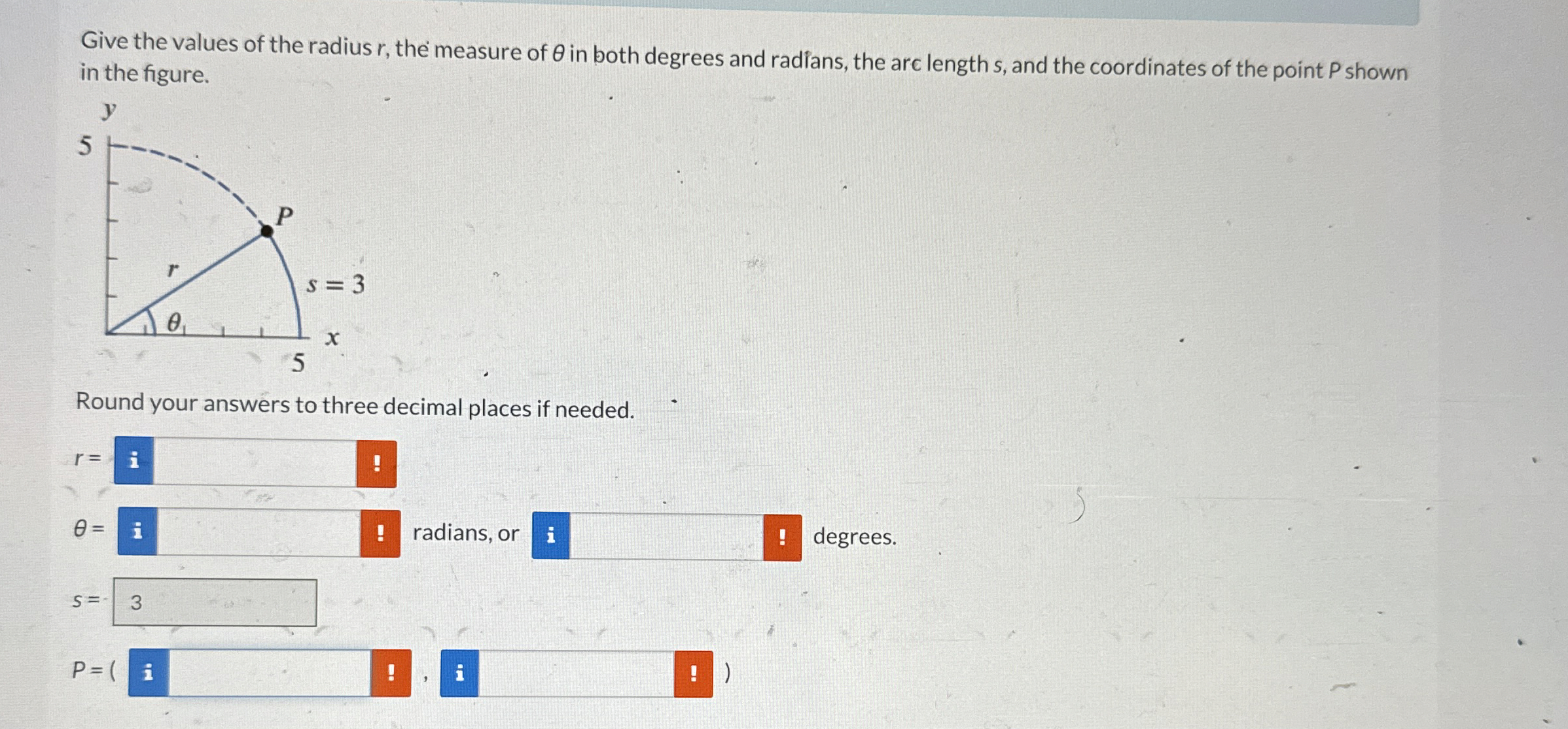 Solved Give the values of the radius r, ﻿the measure of θ | Chegg.com