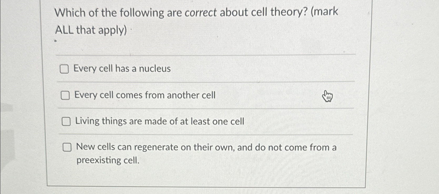 Solved Which of the following are correct about cell theory? | Chegg.com